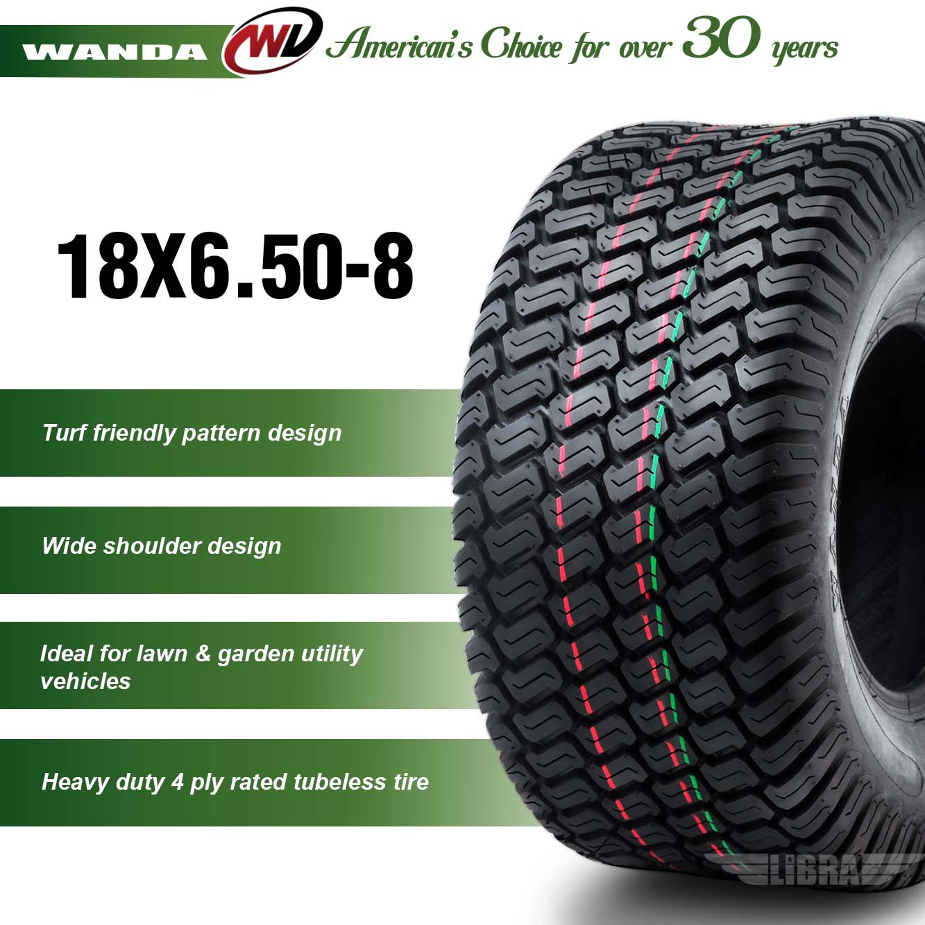 WANDA 18x6.50-8 Lawn Mower Cart Turf Tire P332 /4PR- 13026 | eBay