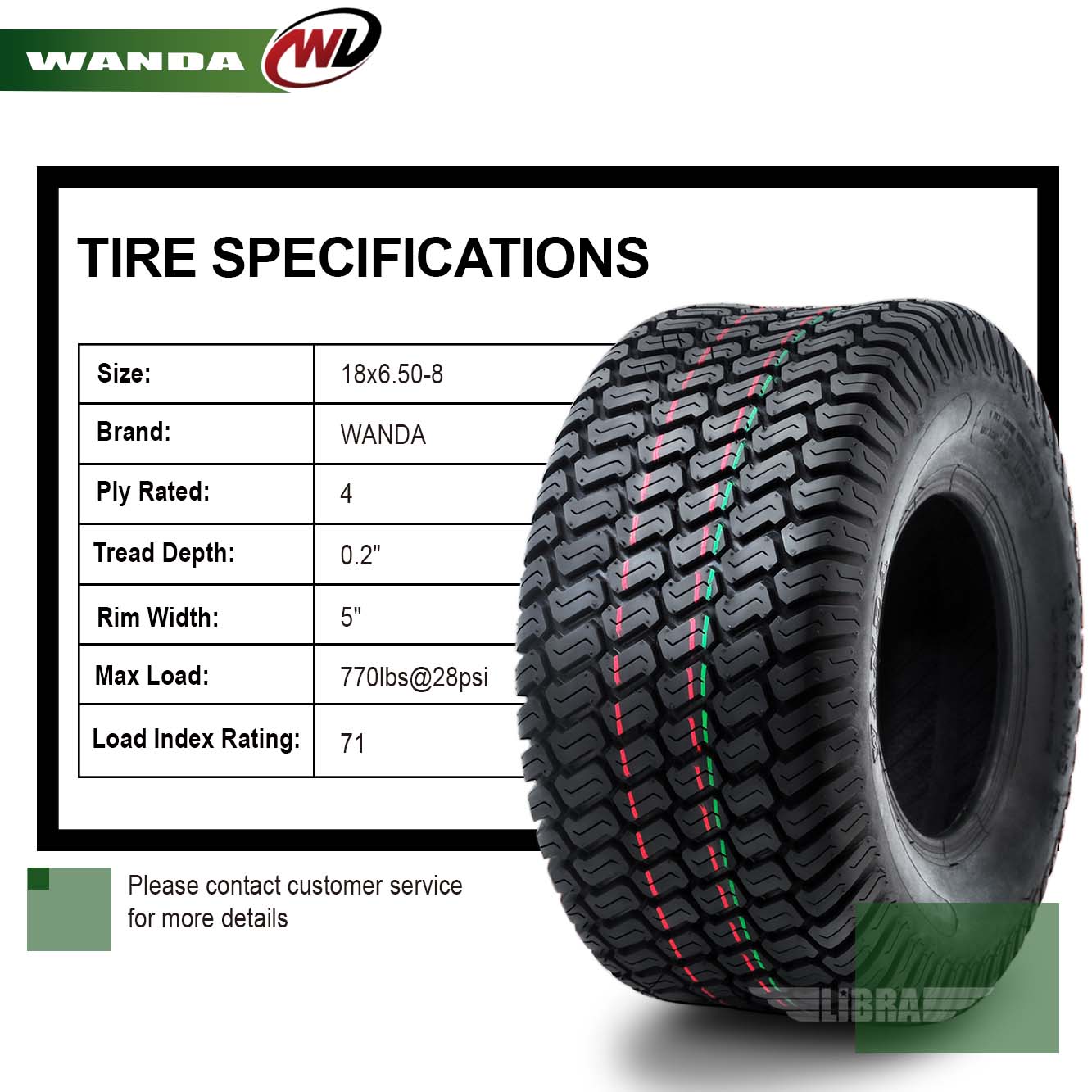 WANDA 18x6.50-8 Lawn Mower Cart Turf Tire P332 /4PR- 13026 | eBay